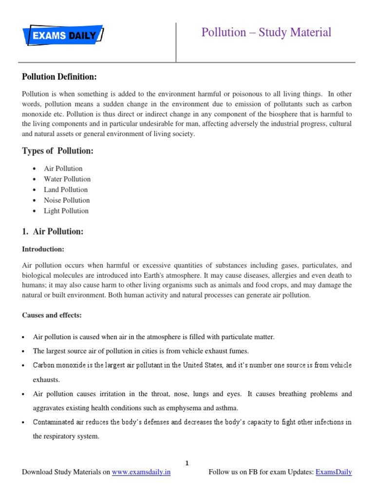 Pollution Study Material | PDF | Air Pollution | Exhaust Gas