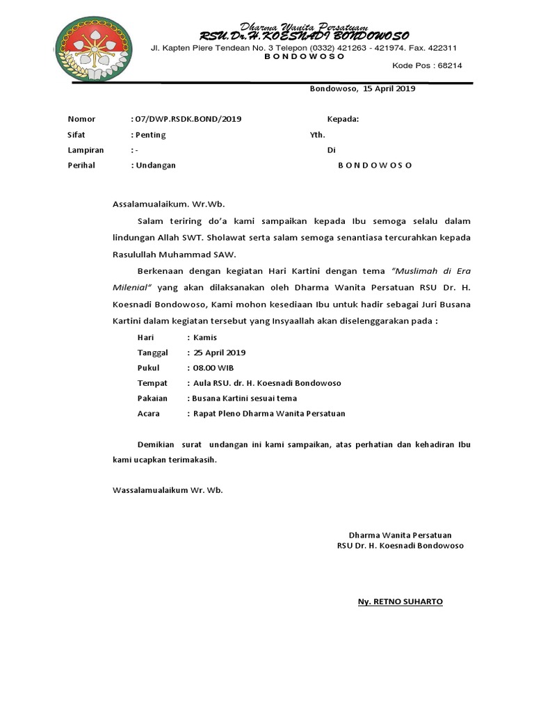 Surat Undangan Pleno DWP | PDF