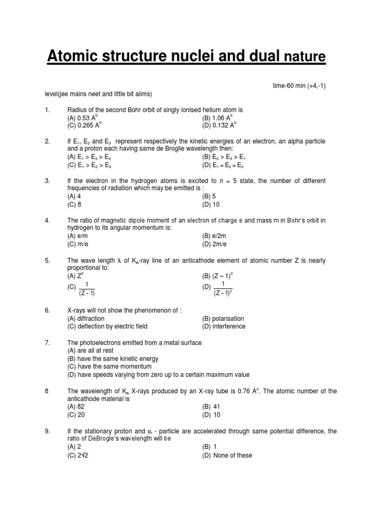 Atomic Structure Nuclei and Dual Nature | PDF | Photoelectric Effect ...