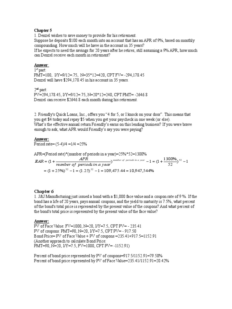 CF Answer Chap5,6,7 | PDF | Bonds (Finance) | Present Value
