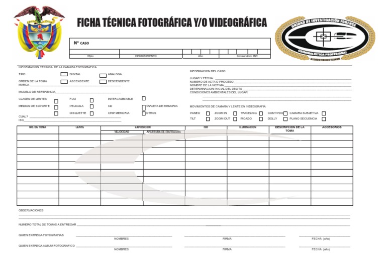 Ficha Tecnica Fotografia y Videografia Forense PDF | PDF | Cámara | Óptica