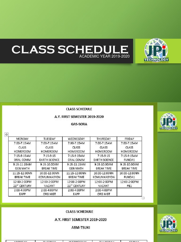 Class Schedule: ACADEMIC YEAR 2019-2020 | PDF