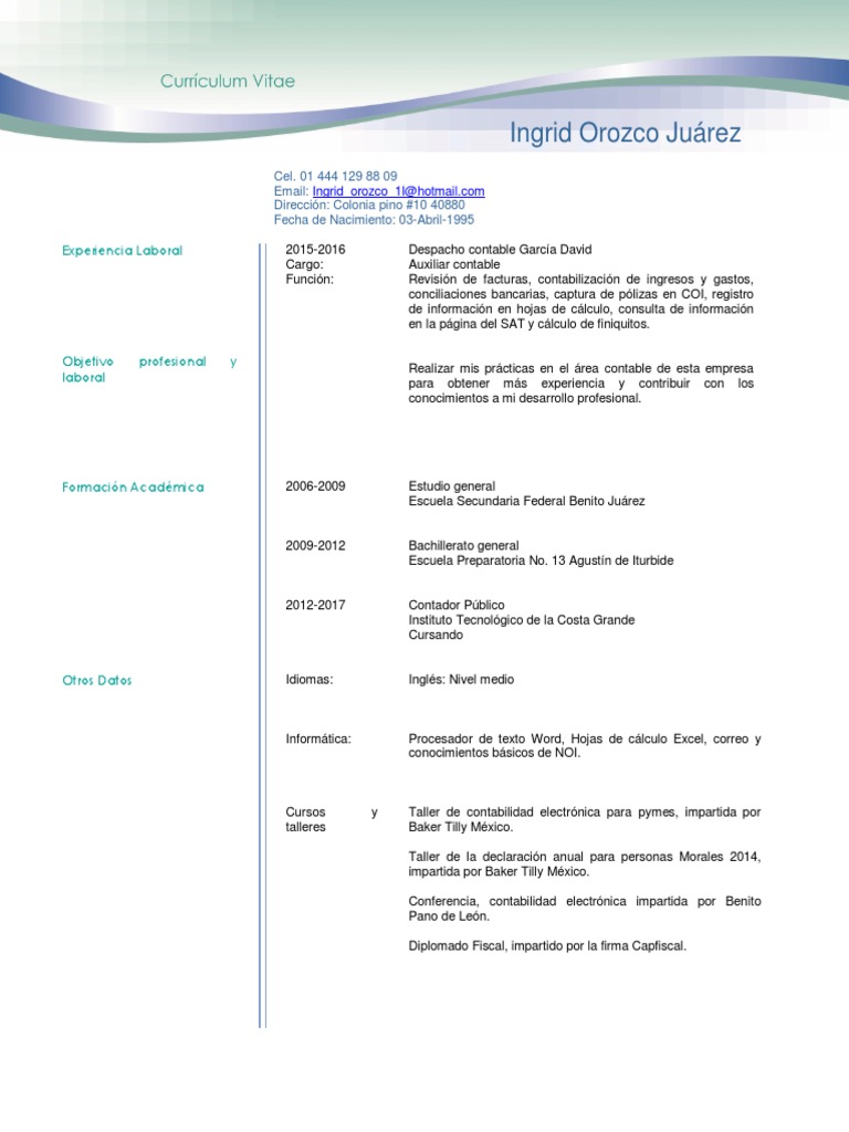 Curriculum Vitae Ejemplo | Contador | Contabilidad | Prueba gratuita de 30 días | Scribd