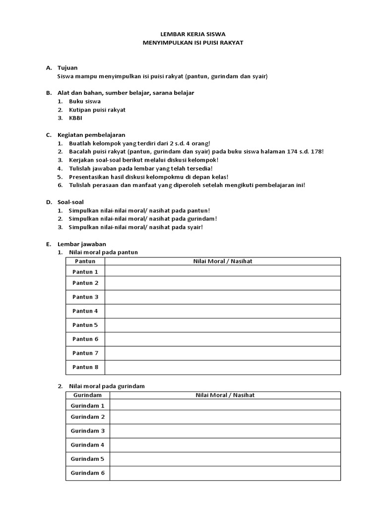 Menyimpulkan Isi Puisi Rakyat | PDF | Karier & Perkembangan