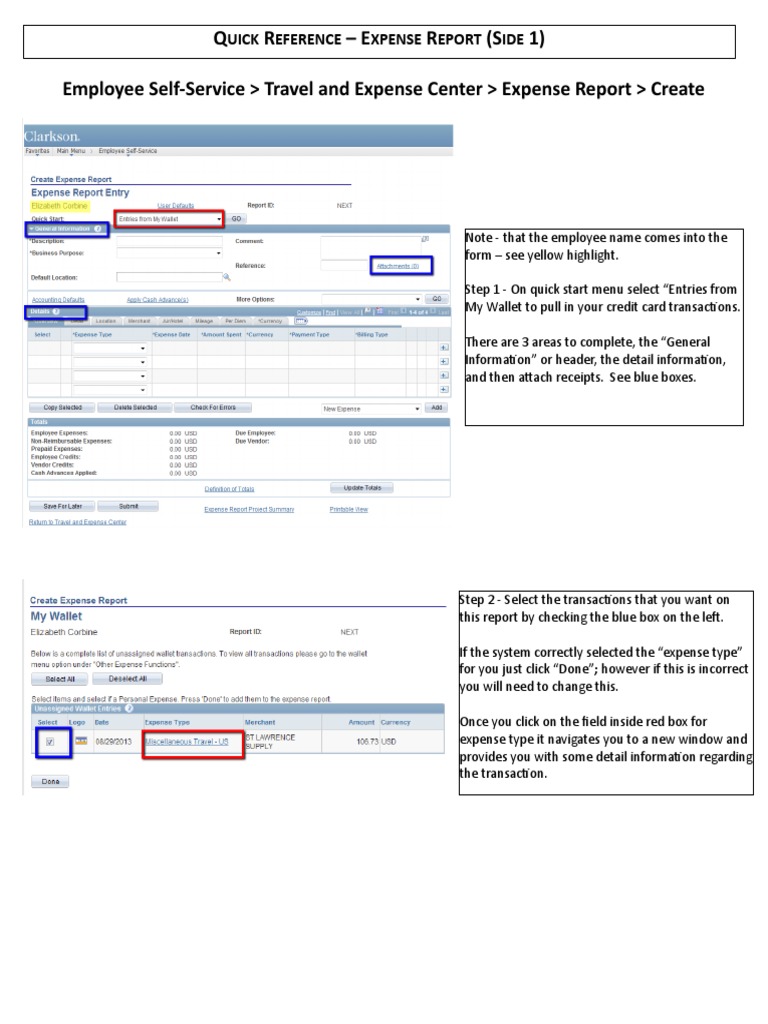 Quick reference guide for expense report creation | PDF | Visa Inc ...