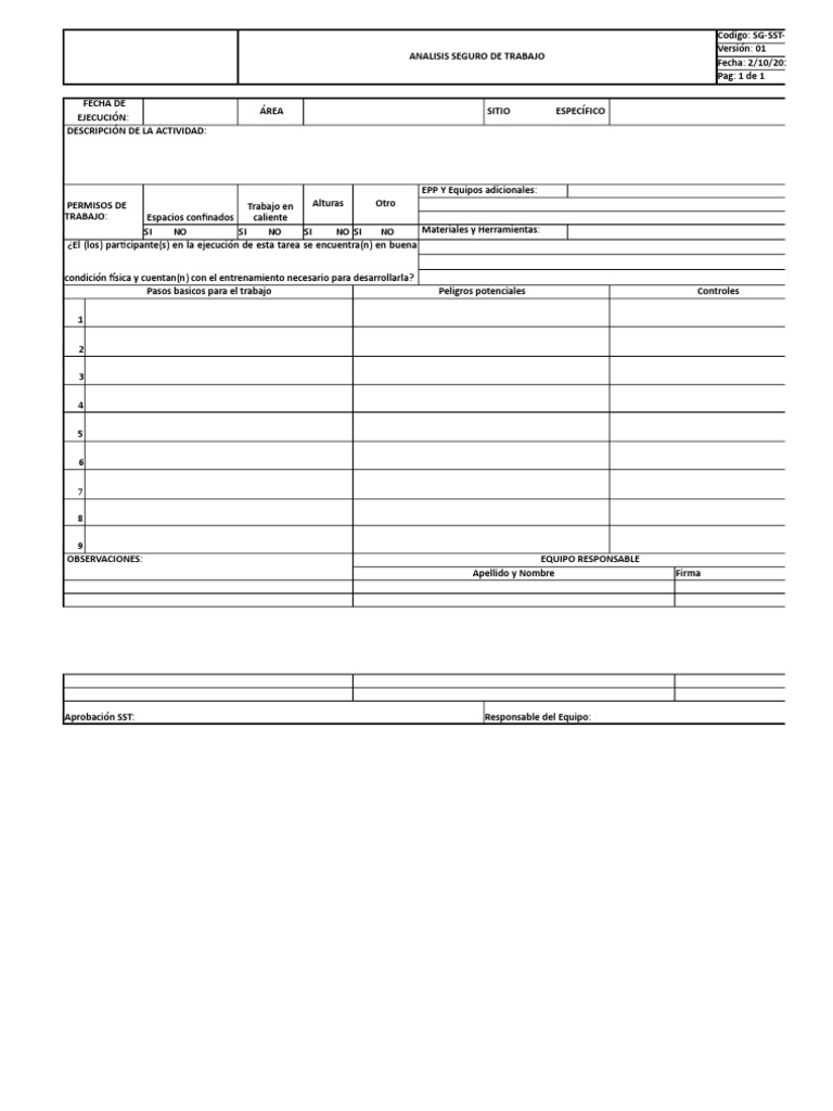 Formato AST para Seguridad Laboral | PDF | Naturaleza