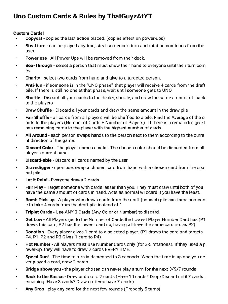 Custom Uno Rules | PDF | Gaming | Leisure