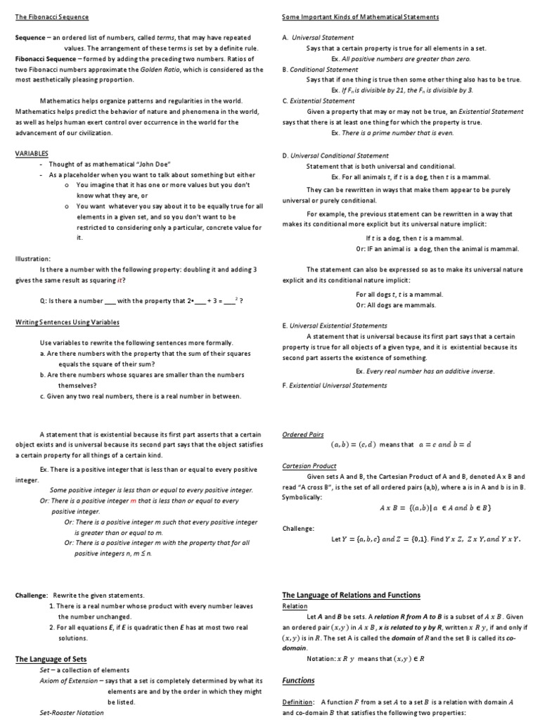 Handouts in MMW Chapters 1 3 | PDF | Set (Mathematics) | Integer