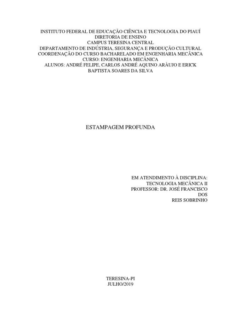 Estampagem Profunda: Processos e Métodos | PDF | Estresse (Mecânica ...