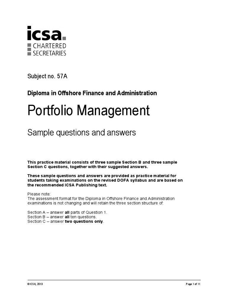 Portfolio Management: Sample Questions and Answers | PDF | Capital ...