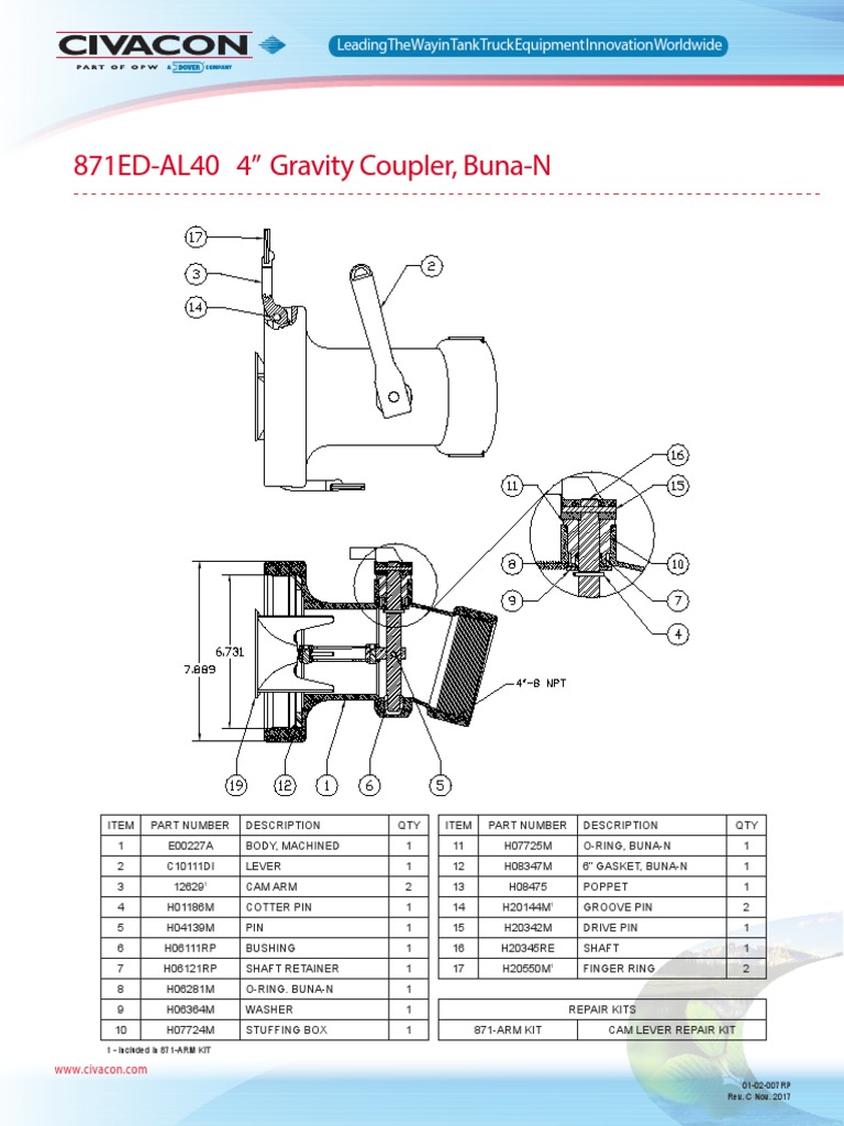 871ED-AL40 4" Gravity Coupler, Buna-N: Leading The Way in Tank Truck ...