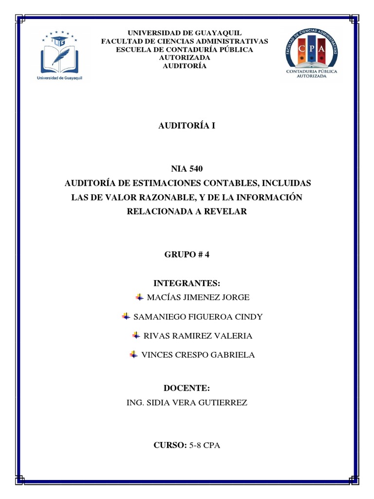 Auditoría de Estimaciones Contables NIA 540 | PDF | Contralor ...