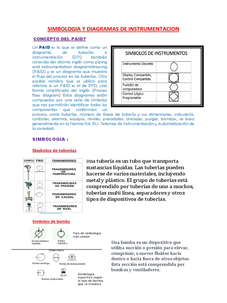 Simbologia Y Diagramas De Instrumentacion Pdf Bomba Ingeniería