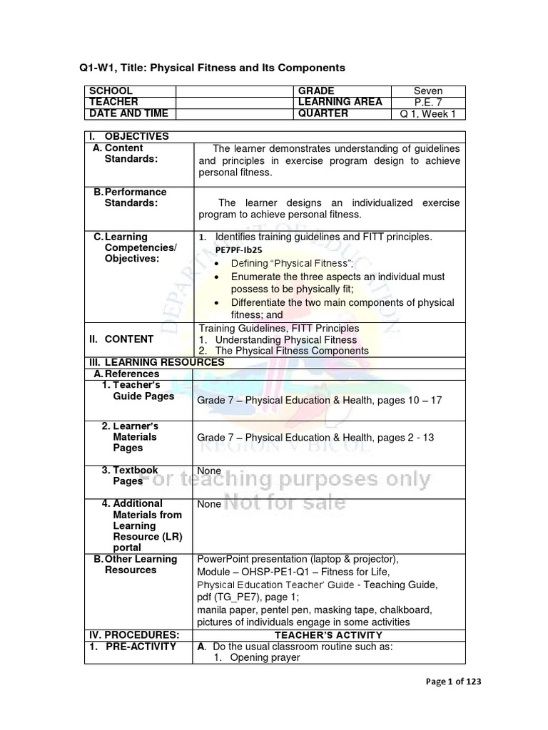 Grade 7 Physical Fitness Overview | PDF | Physical Fitness | Physical ...