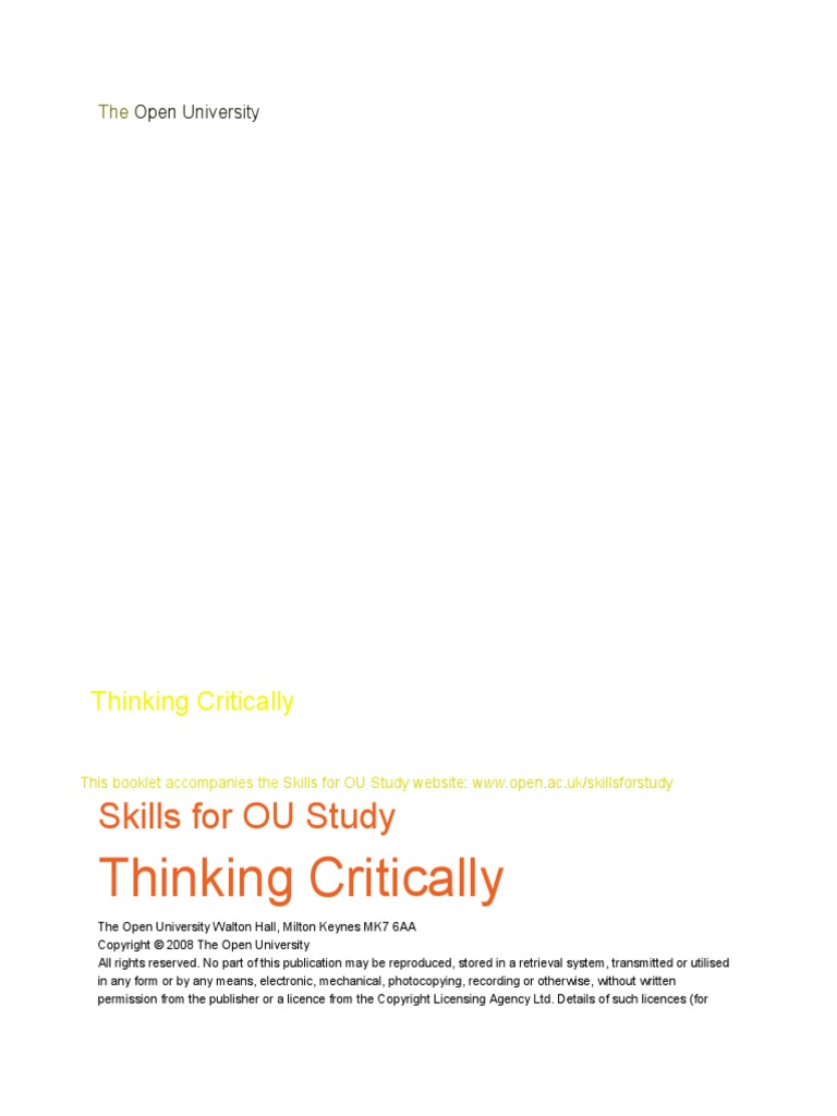 Thinking Critically: Skills For OU Study | PDF | Critical Thinking | Argument