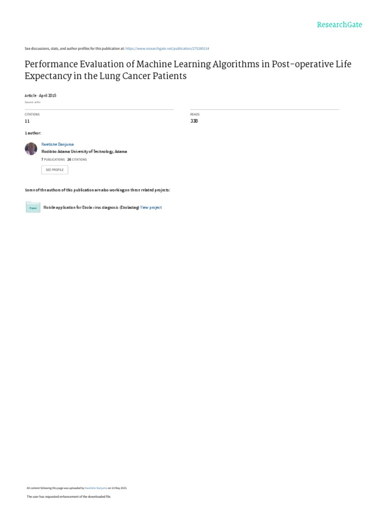 Performance Evaluation of Machine Learning Algorithms in Post-Operative ...