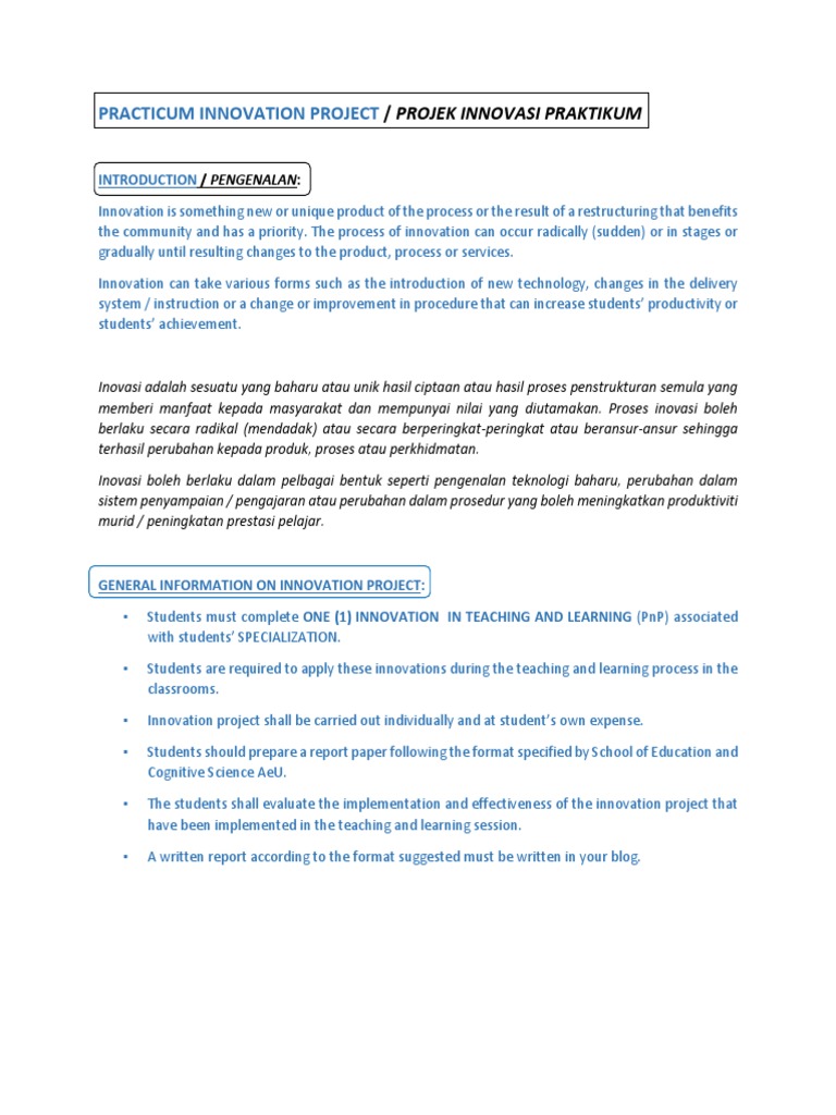 PRACTICUM INNOVATION PROJECT INFO - Sem. Jan 2018 | PDF