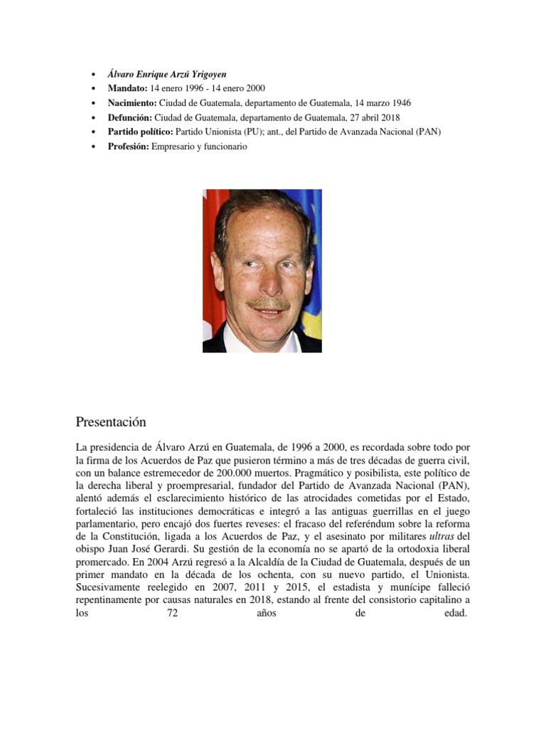Presidente Alvaro Arzu | PDF | Guatemala | Alcalde