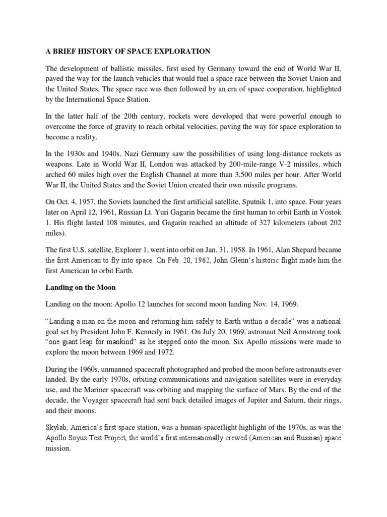 A Brief History of Space Exploration | PDF | Space Shuttle Program ...