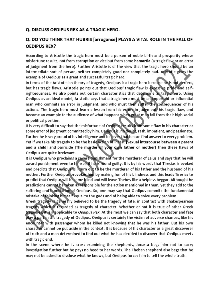 Oedipus Rex as the Quintessential Tragic Hero: An Analysis of Aristotle ...
