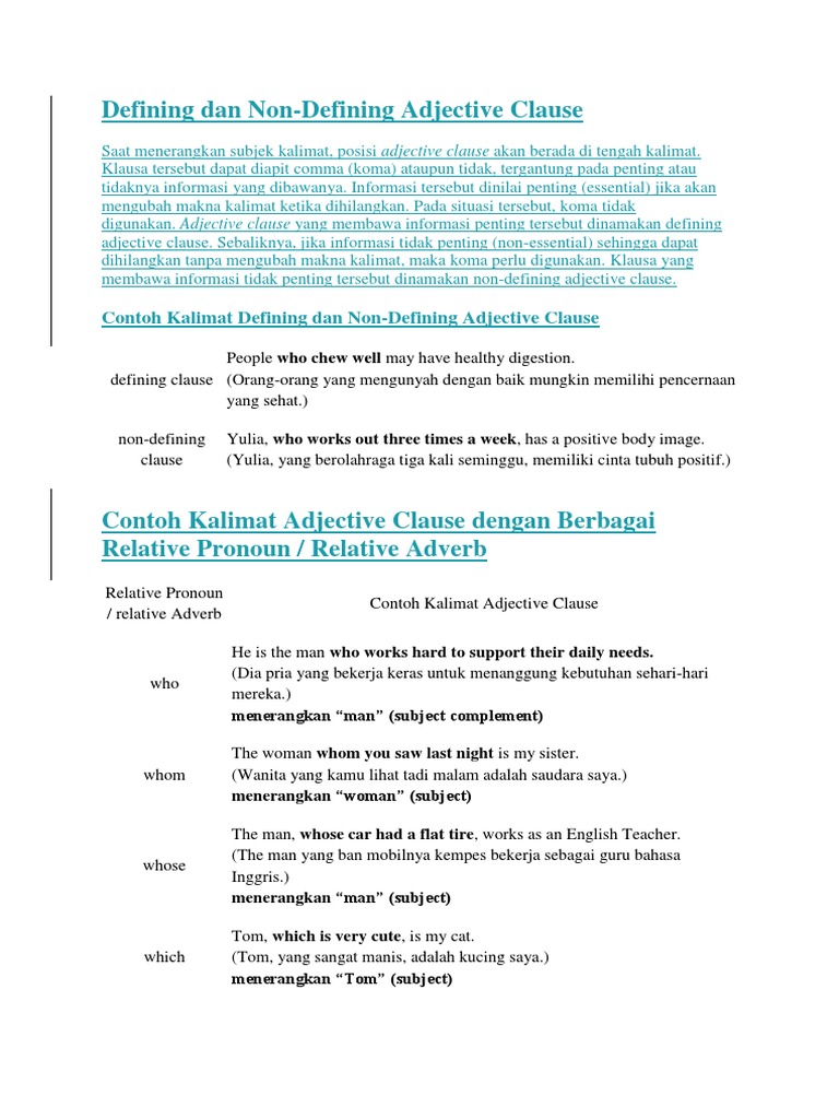 Defining vs Non-Defining Clauses | PDF