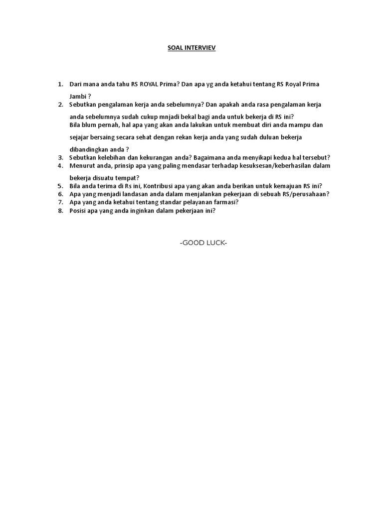 Soal Interview Farmasi | PDF