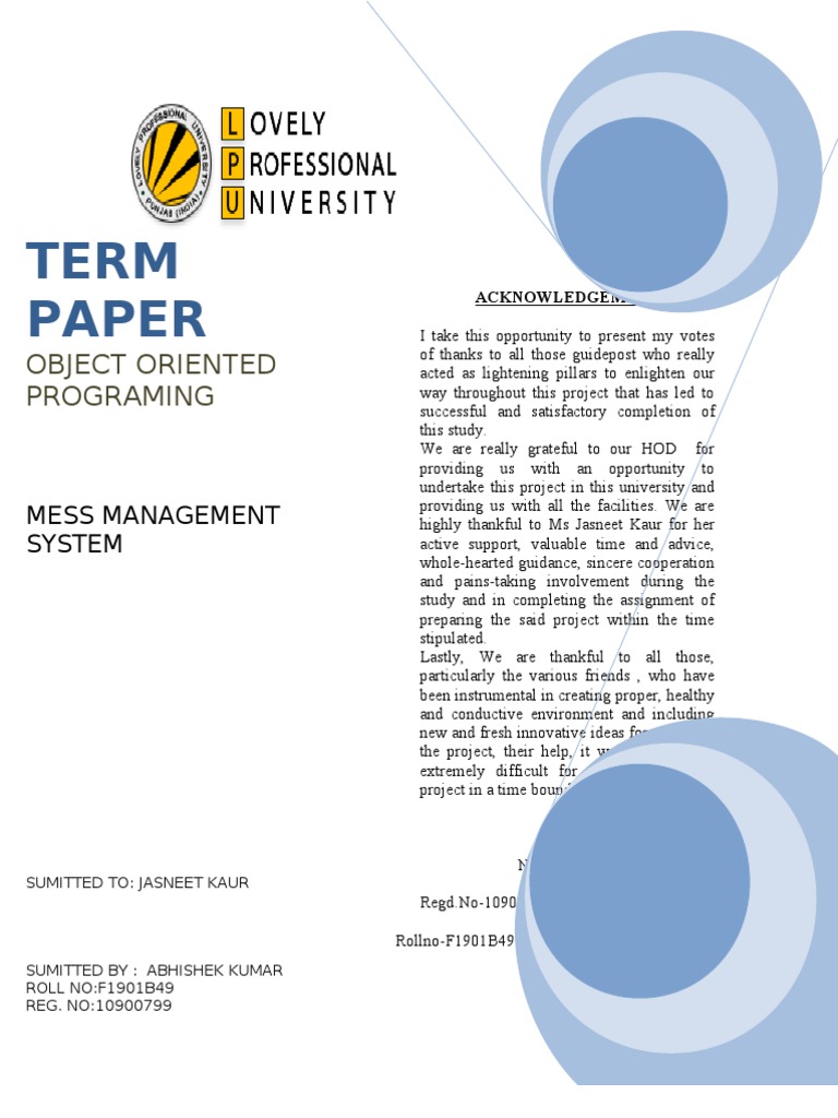 Term Paper: Object Oriented Programing | PDF | Product Lifecycle | Software