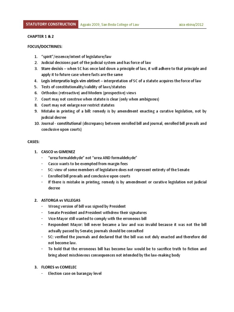 Notes On Statutory Construction | PDF | Statutory Interpretation | Robbery