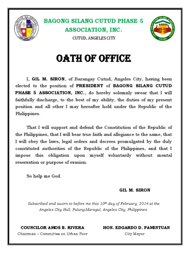 Certificate - Oath of Office - Homeowners Association 2 | PDF | Oath Of ...