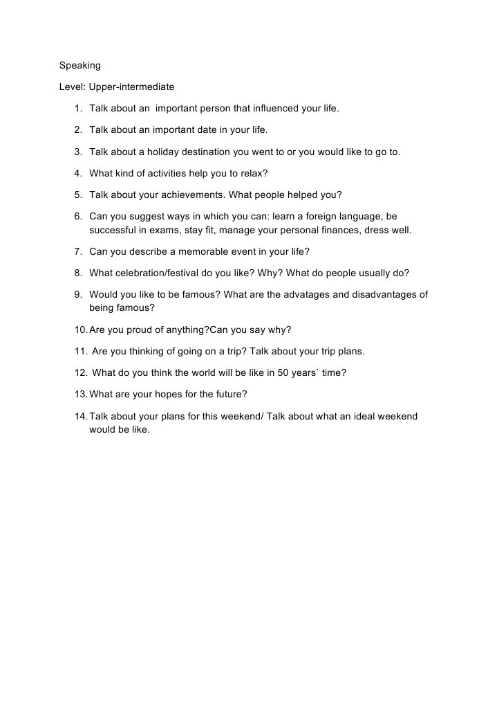 Upper Intermediate Speaking | PDF