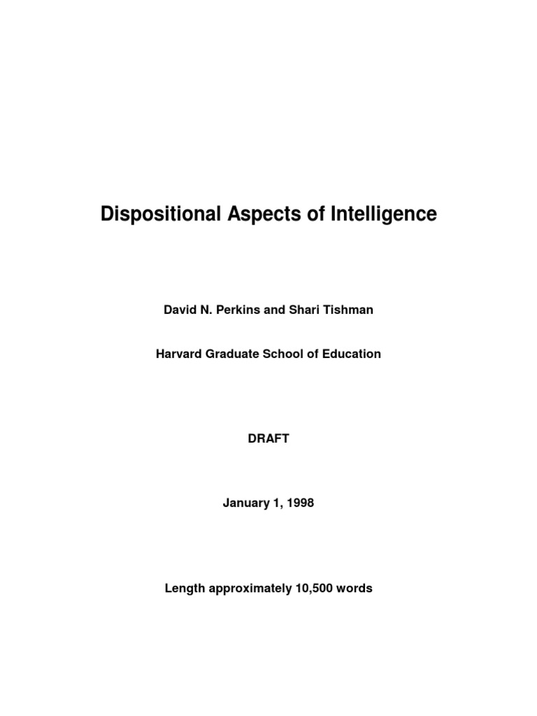 David N. Perkins and Shari Tishman (1999) | PDF | Intelligence Quotient ...