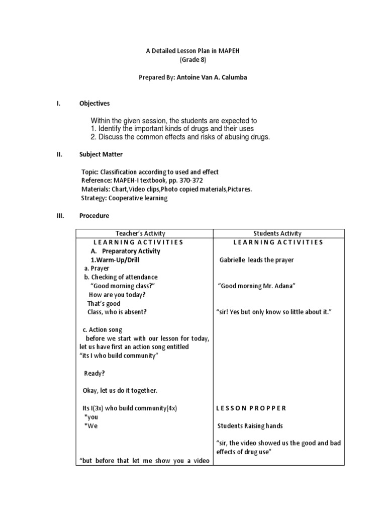 Lesson Plan in Mapeh | PDF | Drugs | Substance Abuse