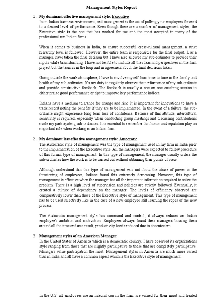 Management Styles Report | PDF | Business | Cognitive Science