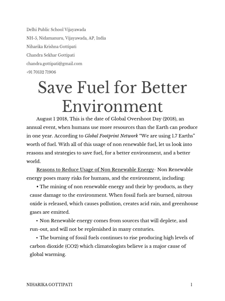 Essay 700 Words: Save Fuel For Better Environment | PDF | Energy ...