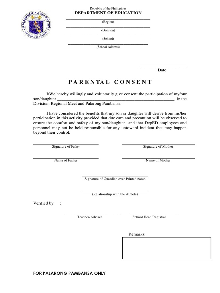 Parental Consent: Department of Education | PDF