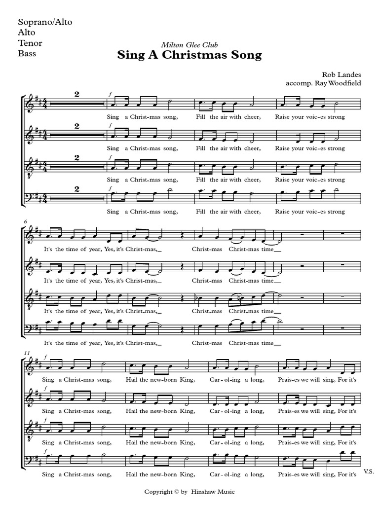 Sing A Christmas Song Satb - Soprano Alto Tenor Bass 3 | PDF ...