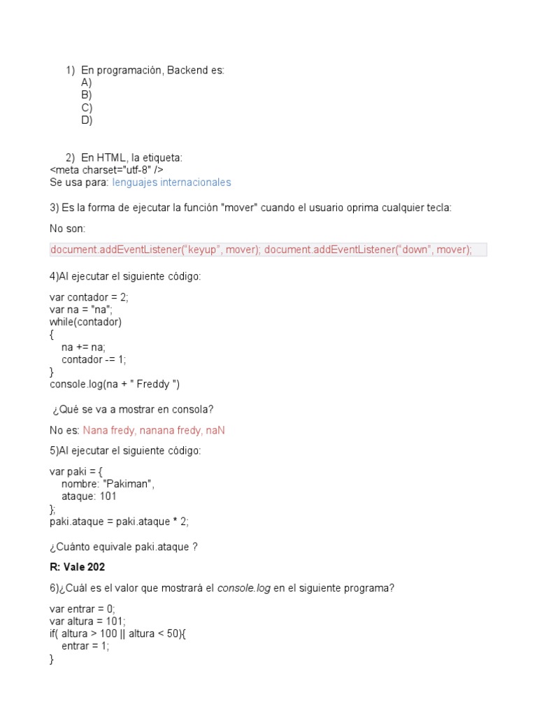 Preguntas Actualizado | PDF | Script Java | HTML