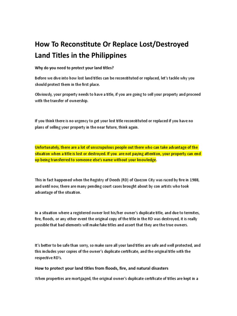Reconstituting Lost Land Titles in the PH | PDF | Justice | Crime ...
