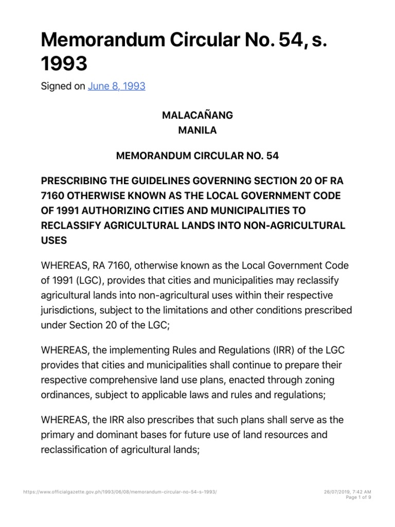 Memorandum Circular No. 54, S. 1993 - Official Gazette of The Republic ...