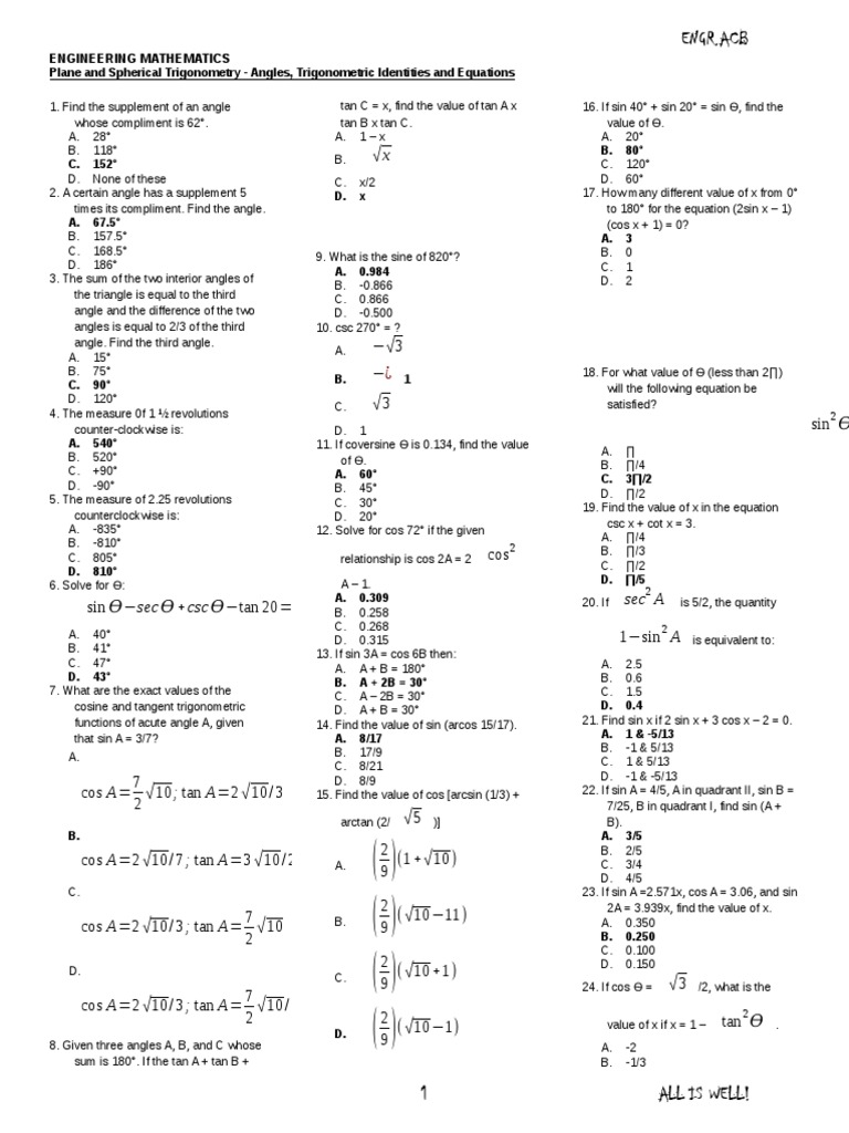 UM Plane Spherical Trigo | PDF | Trigonometric Functions | Sine