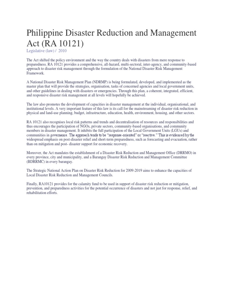 Philippine Disaster Reduction and Management Act | PDF | Hazards ...