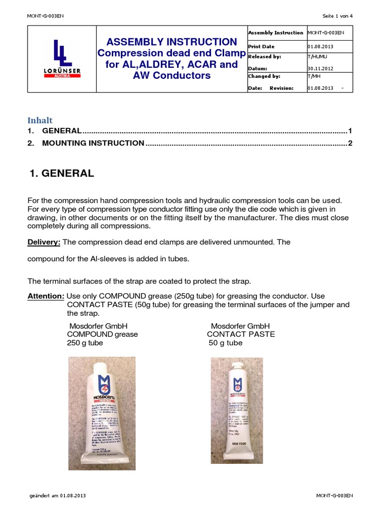 Assembly Instruction Compression Dead End Clamp For AL, ALDREY, ACAR ...