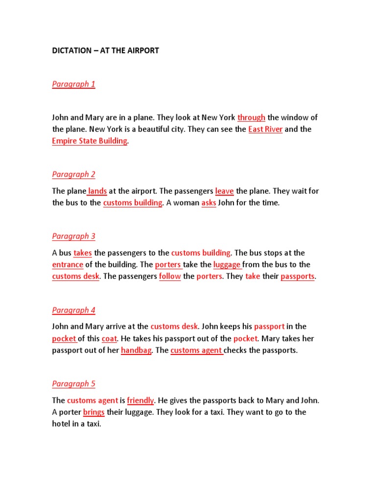 Paragraph 1: Dictation - at The Airport | PDF