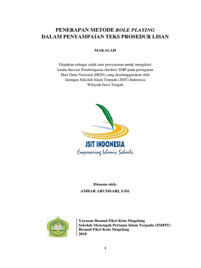 Metode Role Playing (Bermain Peran) Dalam Penyampaian Teks Prosedur ...