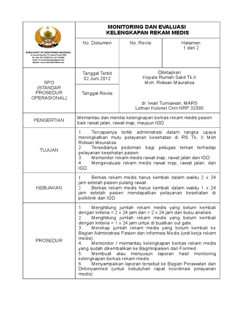 Sop Monitoring Dan Evaluasi RM Fix | PDF