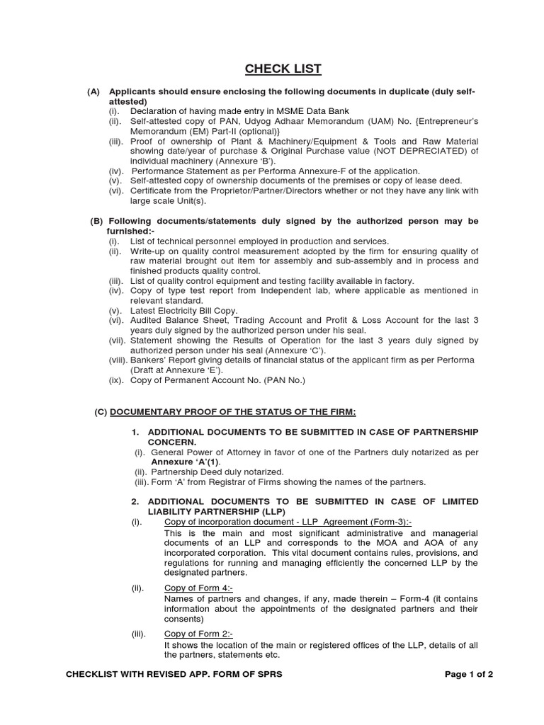 Comprehensive Checklist for MSME Registration Application Documents ...