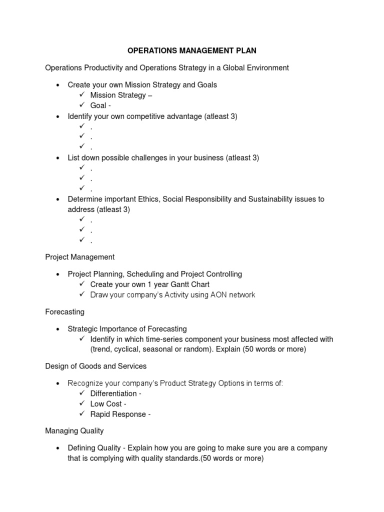 Operations Management Plan Overview | PDF