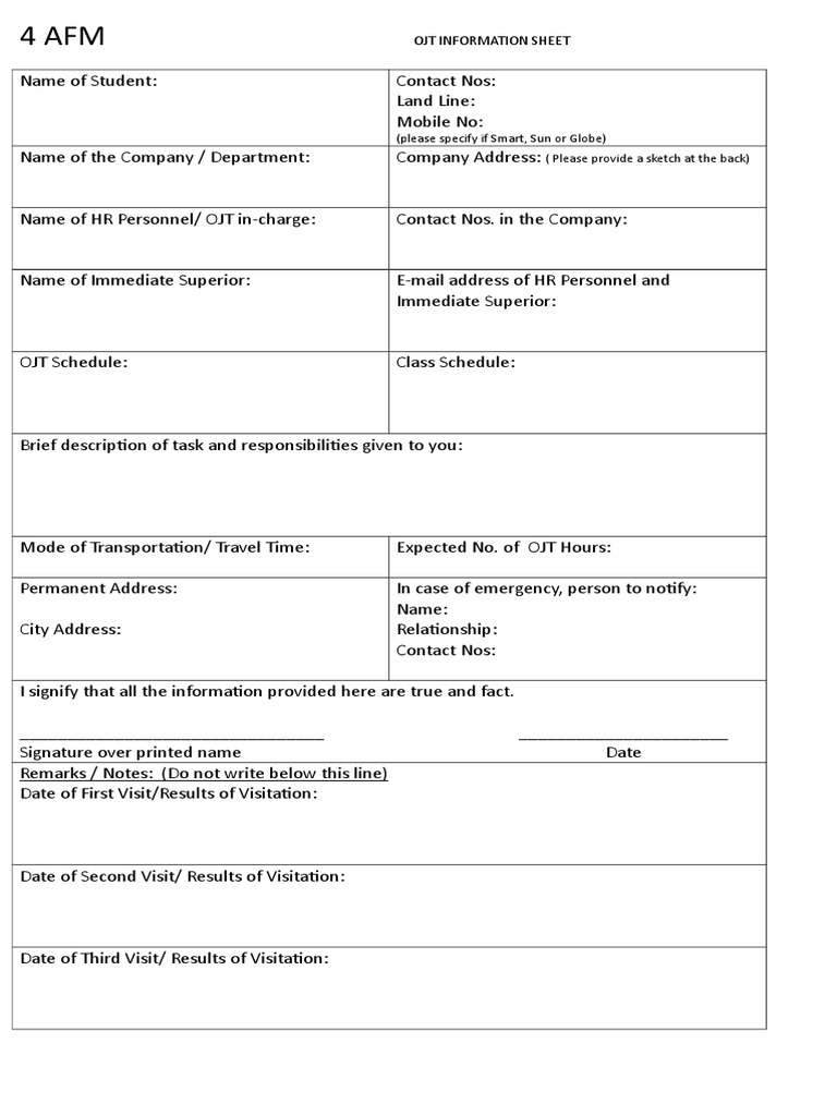 Ojt Info Sheet | PDF | Computing And Information Technology