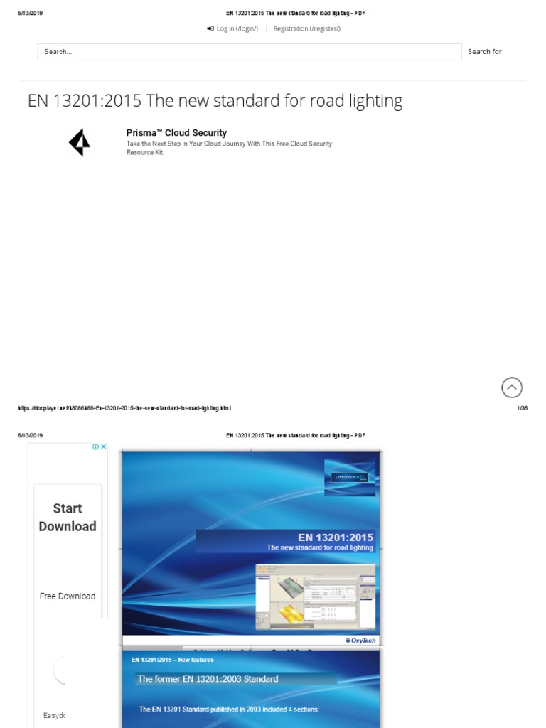 En 13201 - 2015 The New Standard For Road Lighting PDF | PDF | Lighting | Road