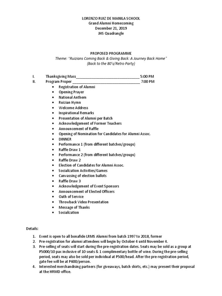 Alumni Homecoming Program Proposal | PDF